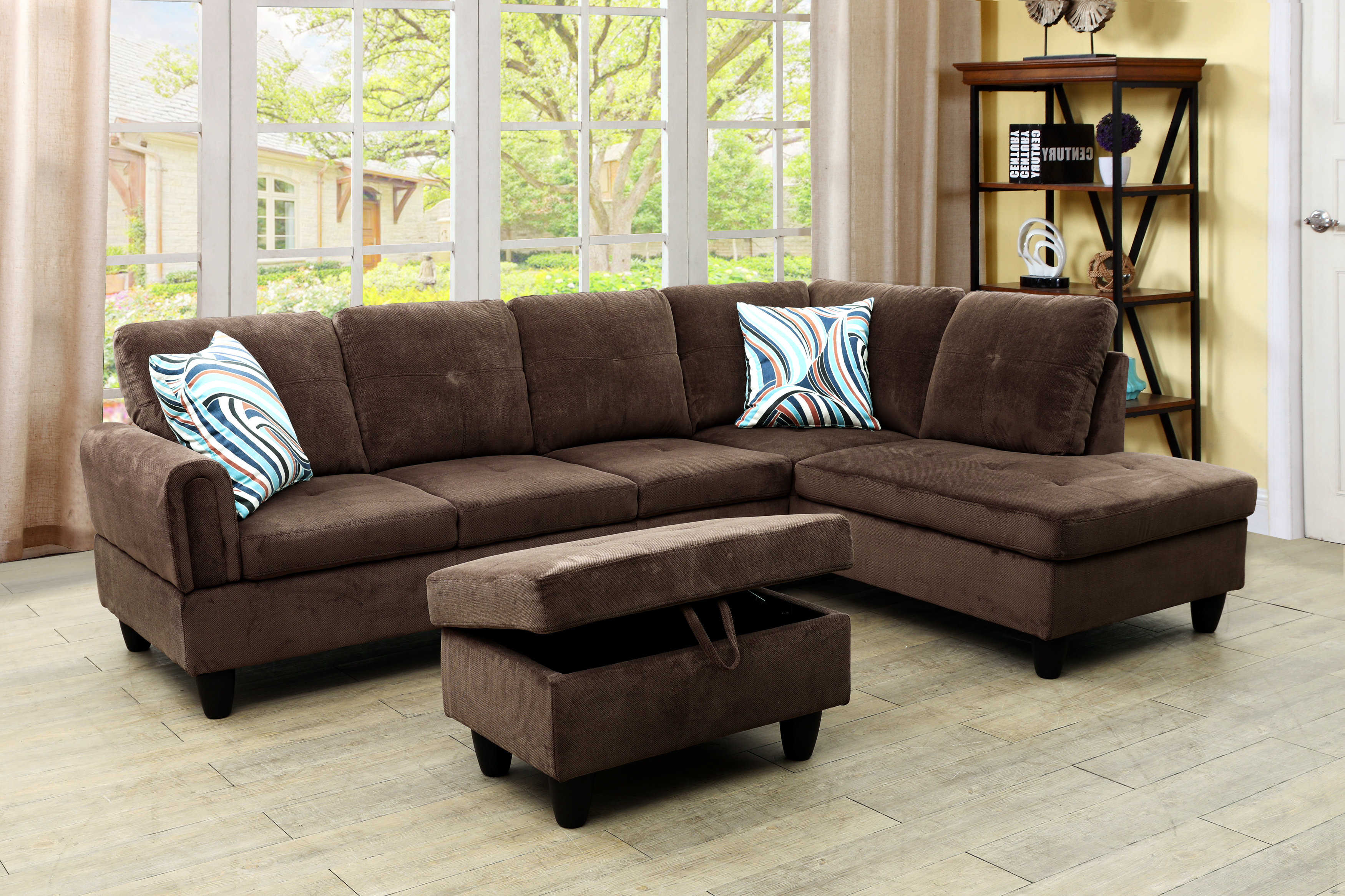 Latitude Run 3 Piece Upholstered Sectional Sofa Chaise with Ottoman Reviews Wayfair